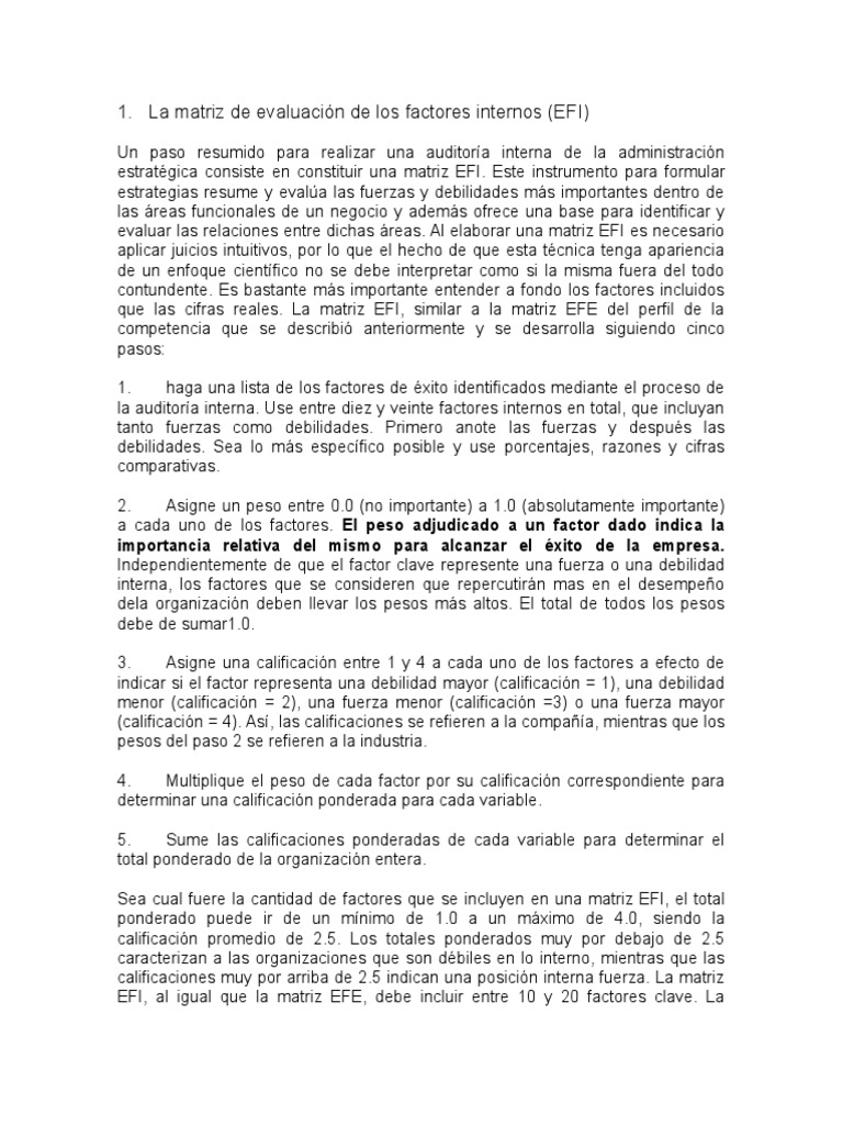 Matriz Efi y Efe | Descargar gratis PDF | Matriz (Matemáticas) | Auditoría