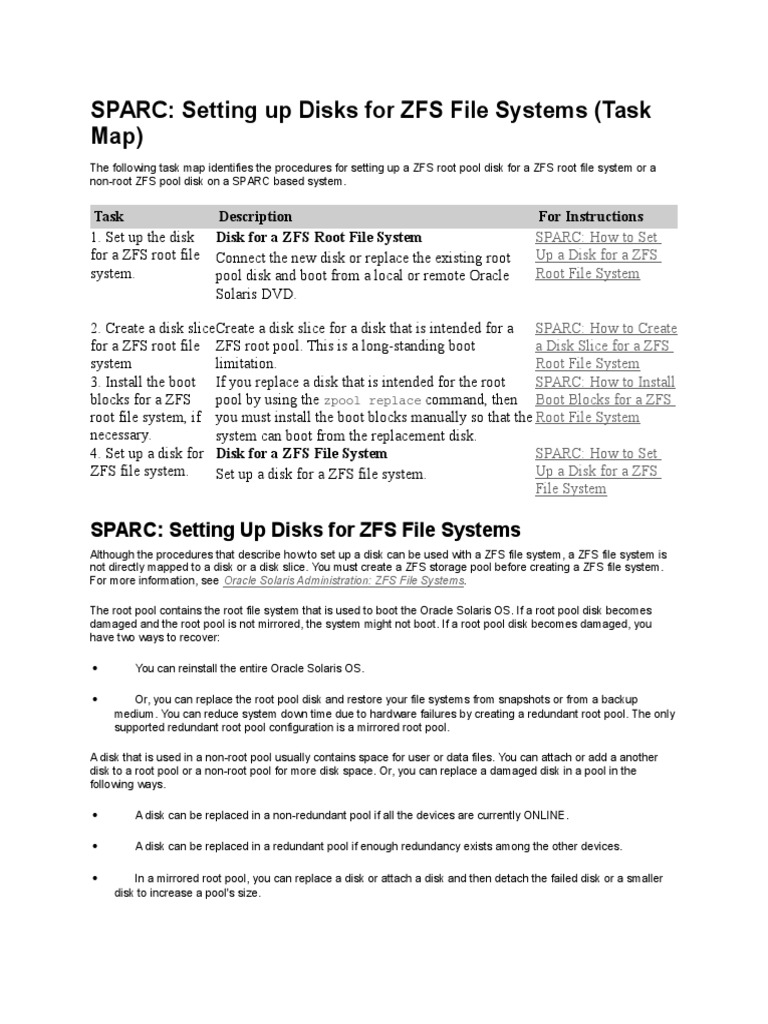 Sparc Setting Up Disks For Zfs File Systems Pdf File System Utility Software 7078