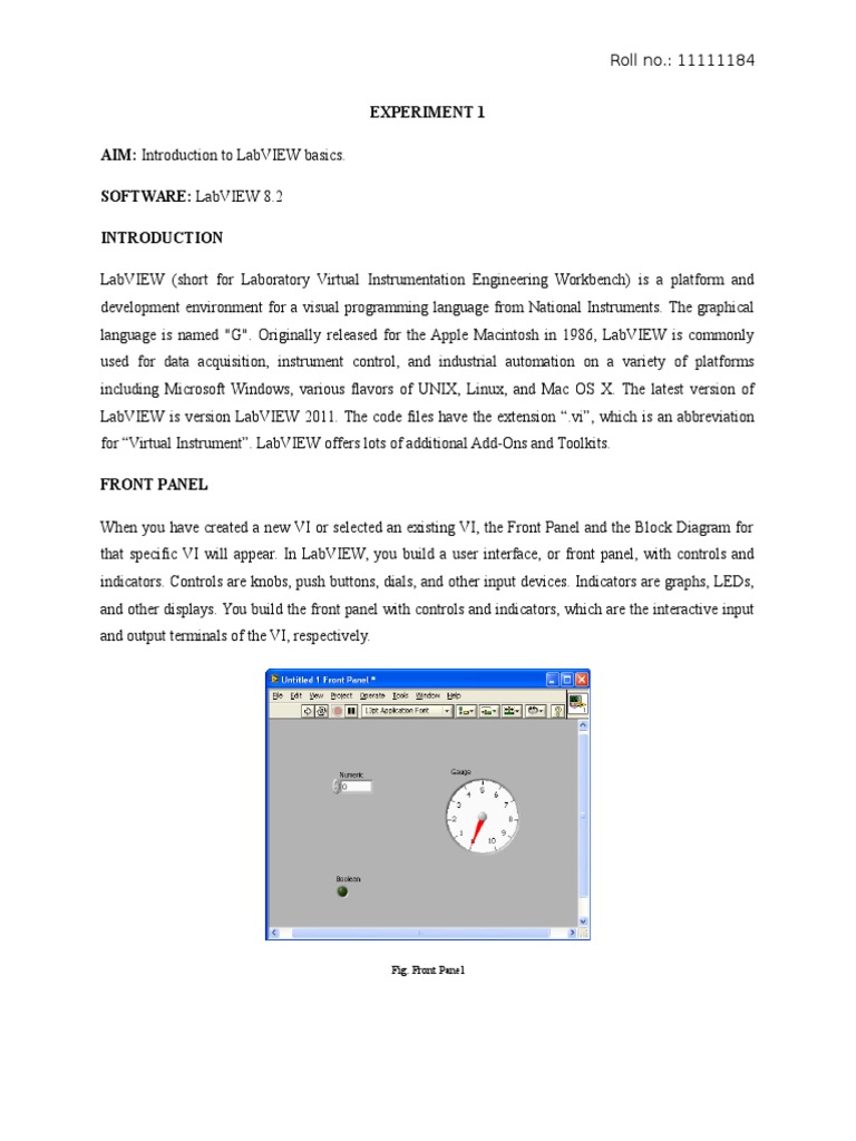 Experiment 1 Aim: Introduction To Labview Basics. Software: Labview 8.2 | Download Free PDF ...