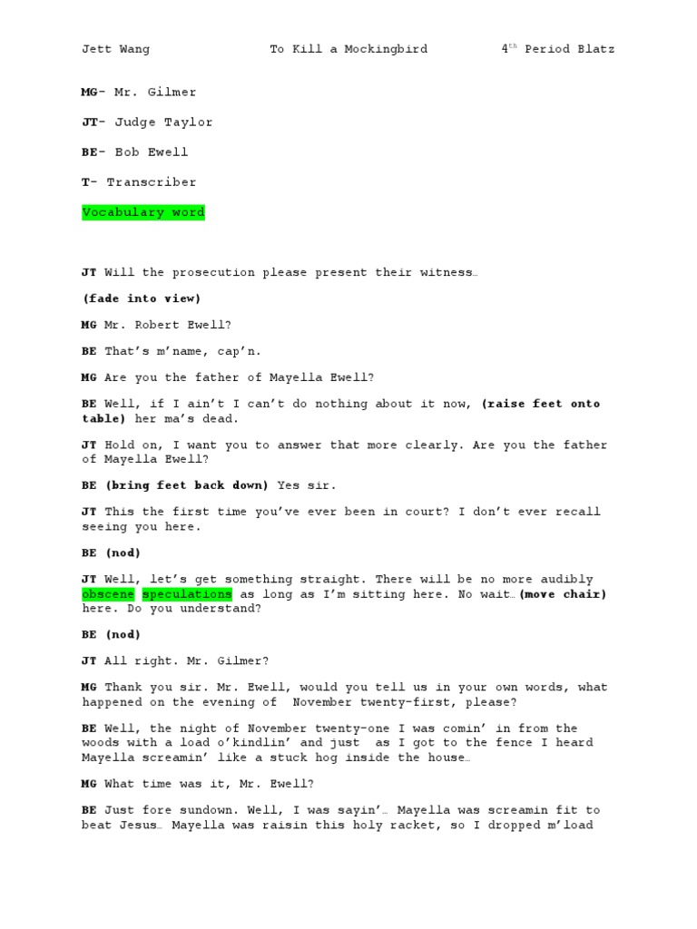 To Kill A Mockingbird: Trial Script | Download Free PDF | Prosecution ...