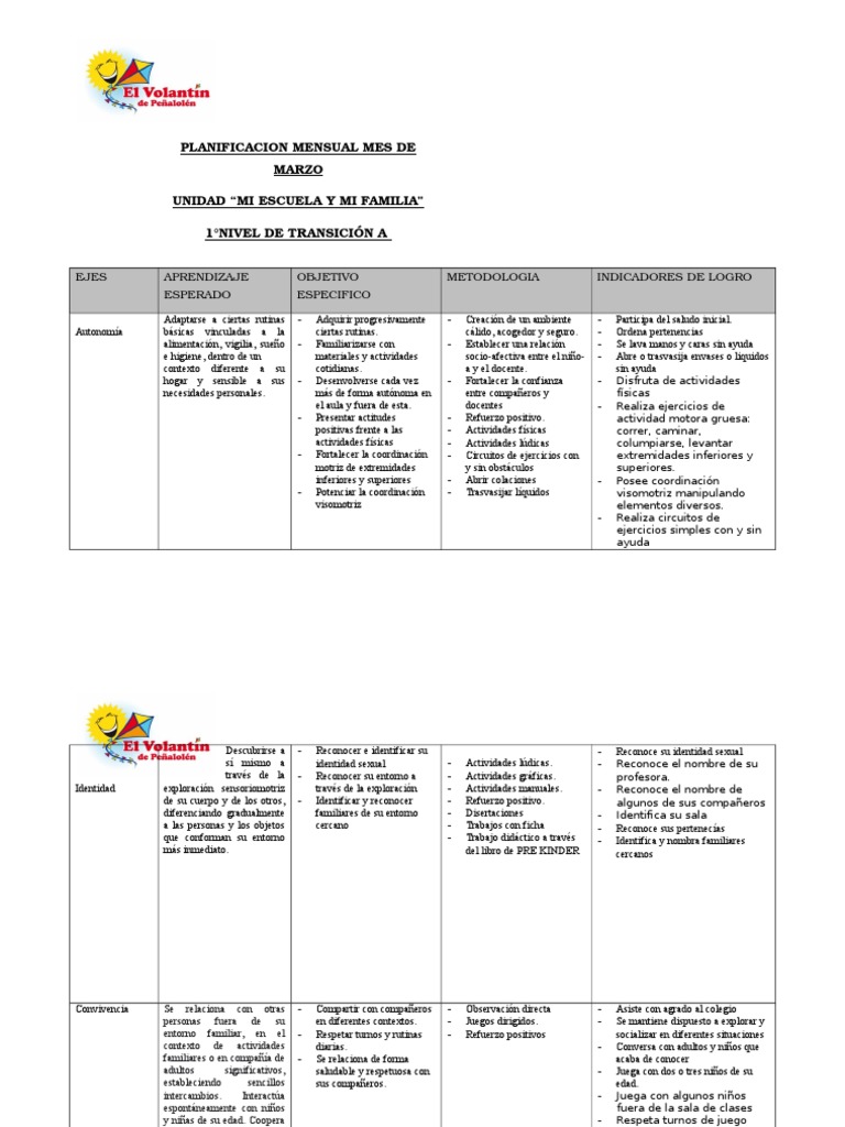 Planificación Mensual de Marzo 1° Nivel | PDF | Ritmo | Adultos