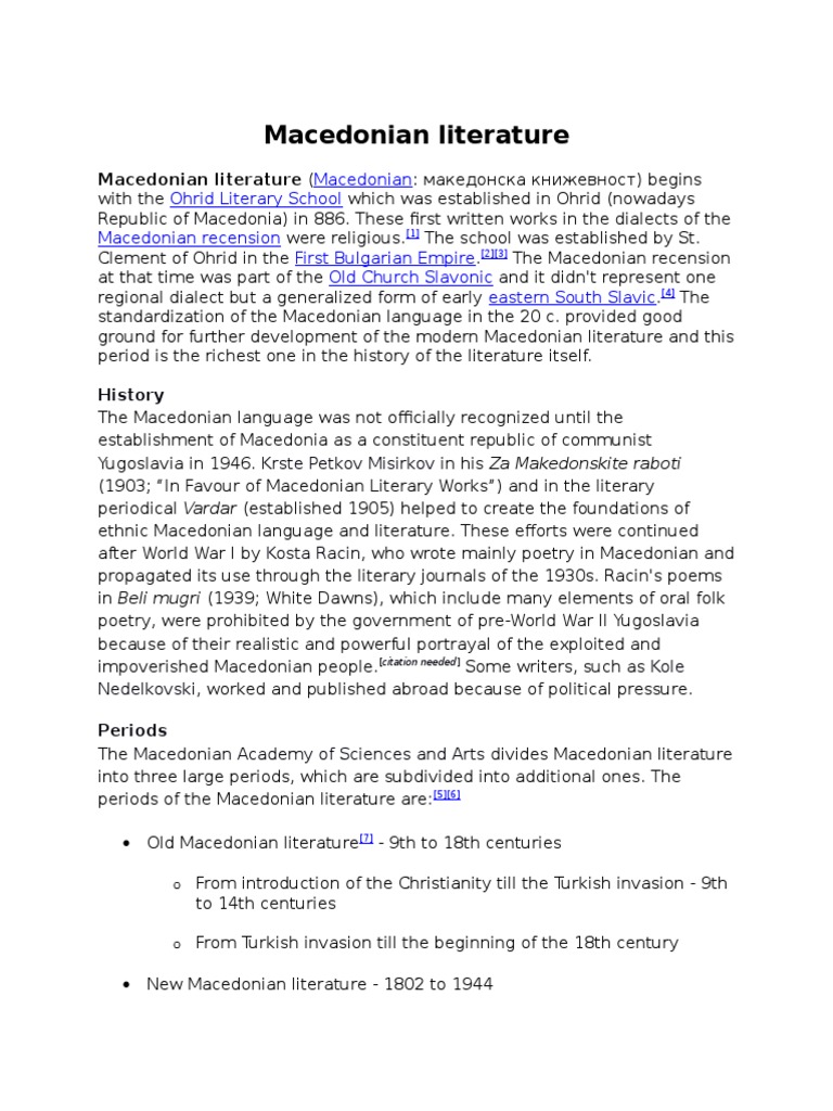 Macedonian Literature | PDF | Slavic People | Southeastern Europe