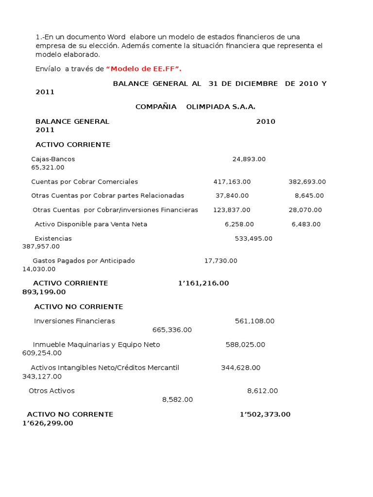 Modelo de EEFF | PDF | Hoja de balance | Ciencias económicas