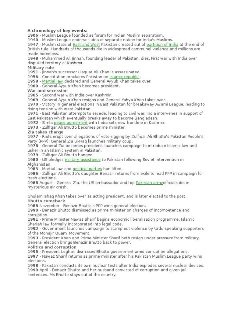 A Chronology of Key Events | PDF | Benazir Bhutto | Nawaz Sharif