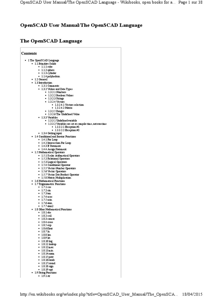 OpenSCAD User Manual: Guide to the OpenSCAD Programming Language (38 pages | PDF | Trigonometric ...