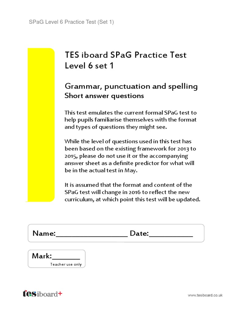 Spag Test | PDF | Adverb | Pronoun