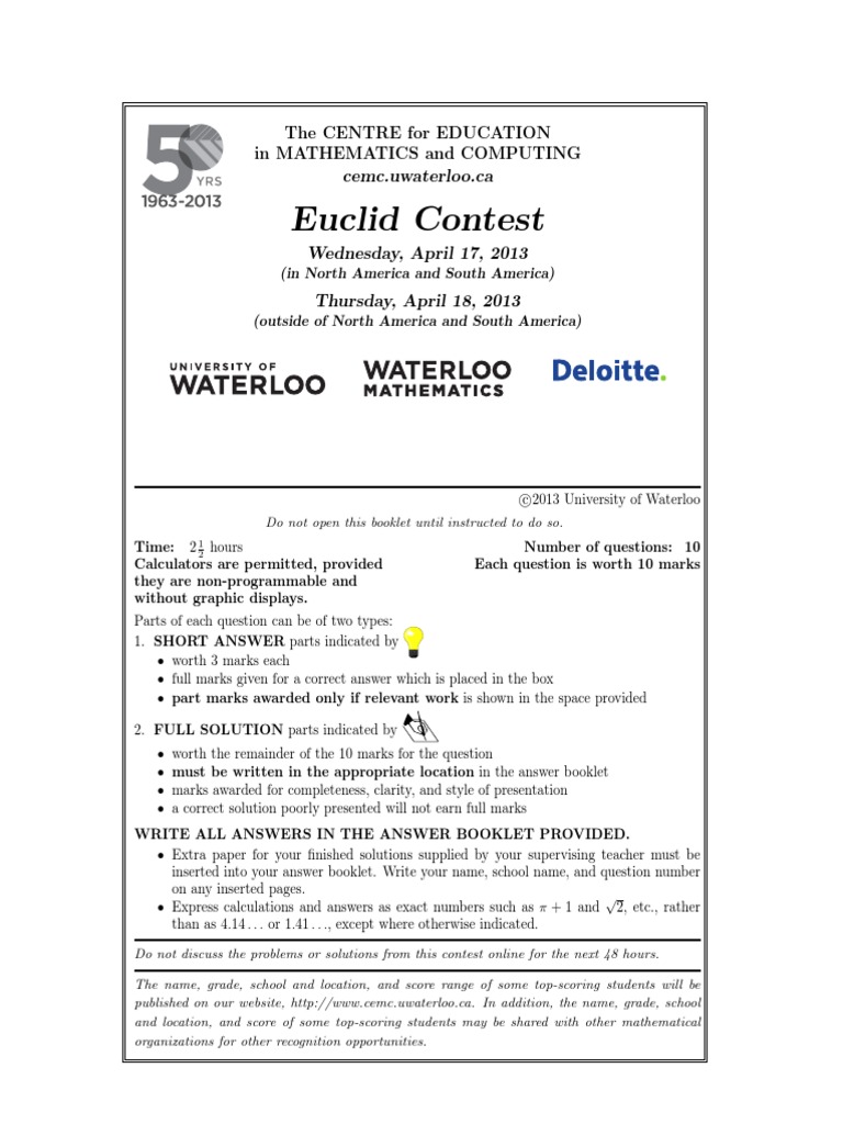 The Euclid Contest 2013 | PDF | Dice | Sequence