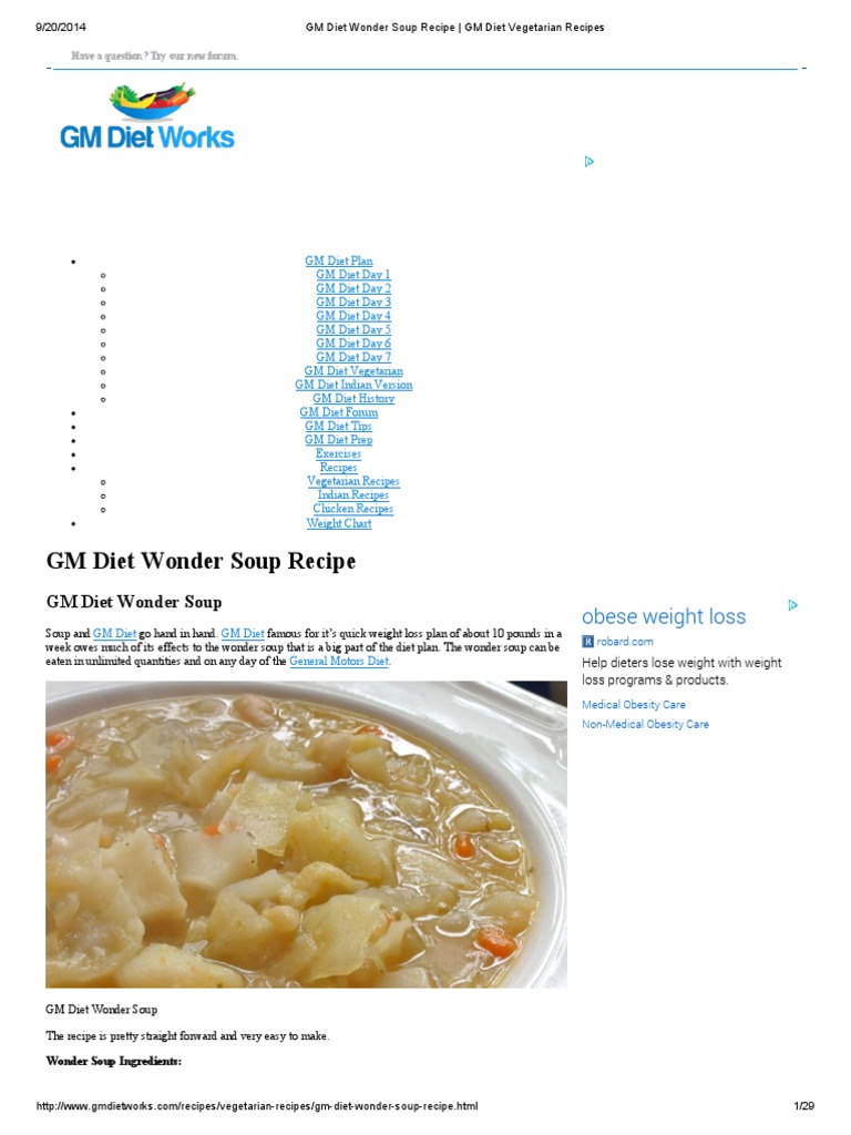 GM Diet Wonder Soup Recipe - GM Diet Vegetarian Recipes | PDF | Soup ...
