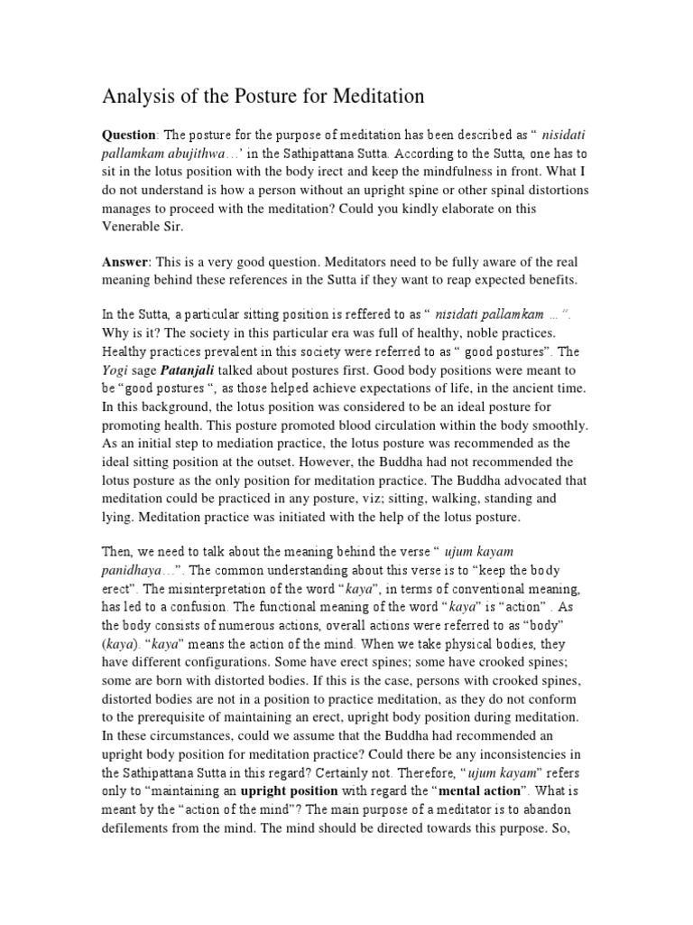 Analysis of The Posture For Meditation | PDF | Sati (Buddhism) | Mind