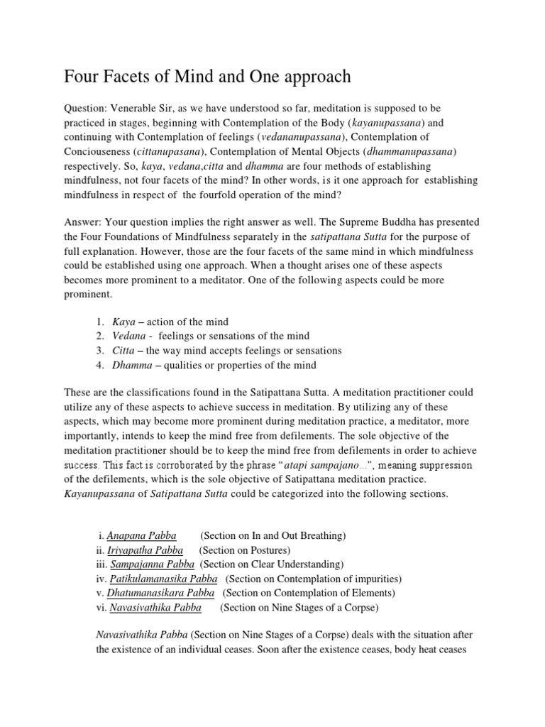 Four Facets of Mind and One Approach | PDF | Mindfulness | Mind