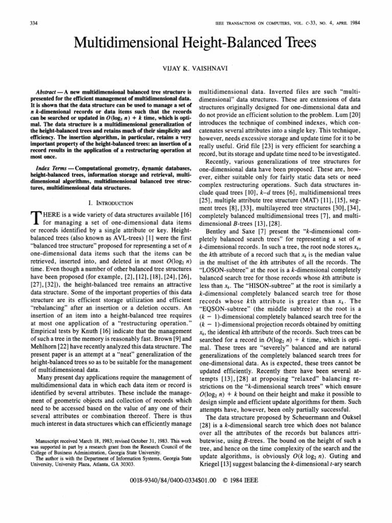 Multidimensional Height-Balanced Trees | PDF | Algorithms And Data ...