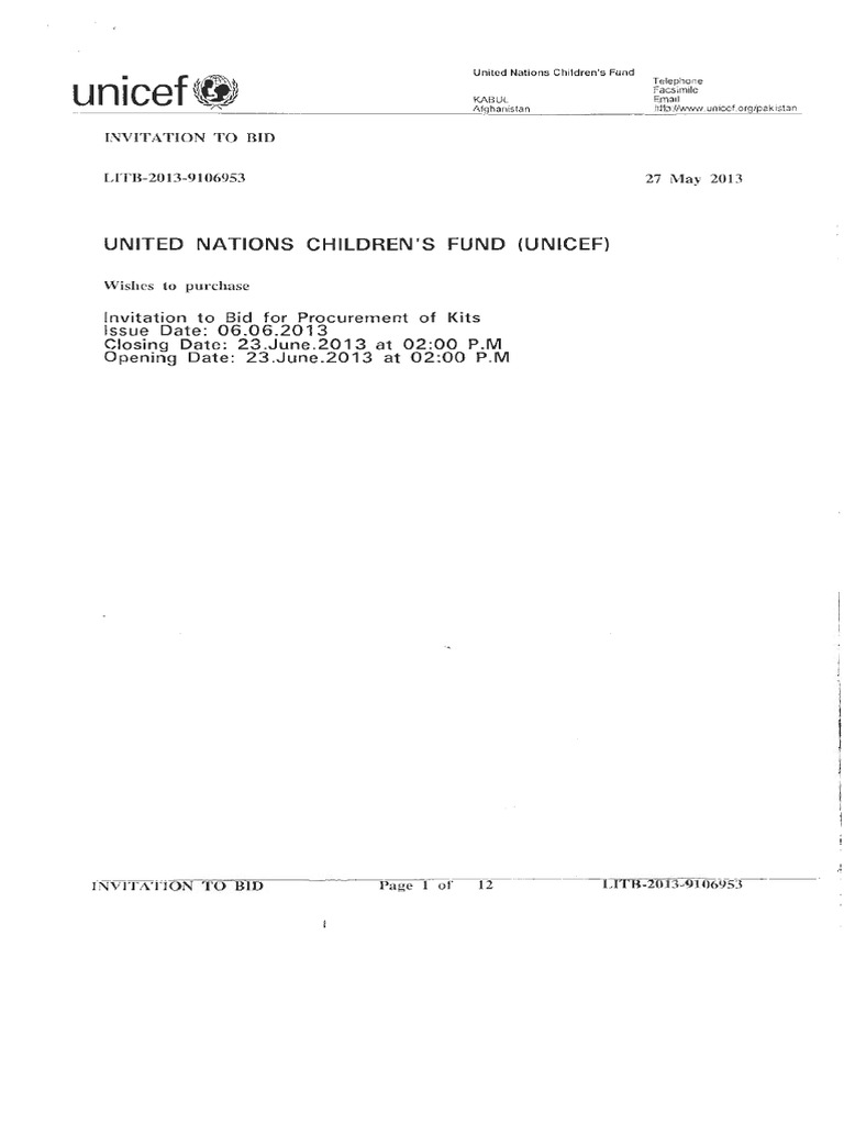 UNICEF ITB For Procurement of Kits | PDF