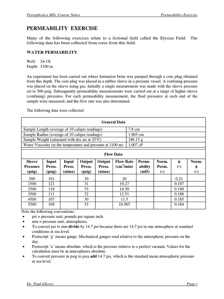 Exercise Permeability Q | PDF | Pounds Per Square Inch | Pressure