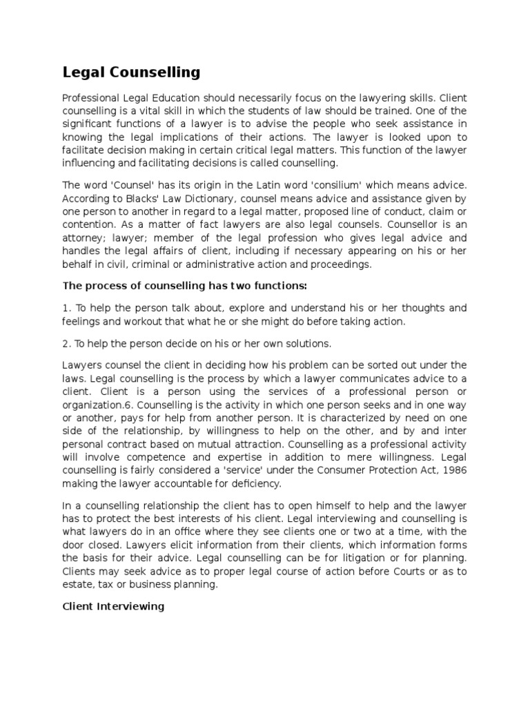 Legal Counselling Student | PDF | Advice (Opinion) | Lawyer
