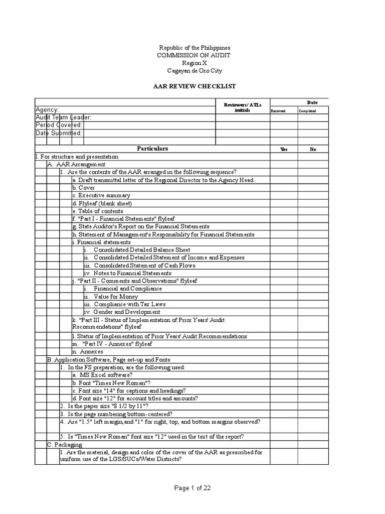 Checklist AAR ML | PDF | Auditor's Report | Financial Audit