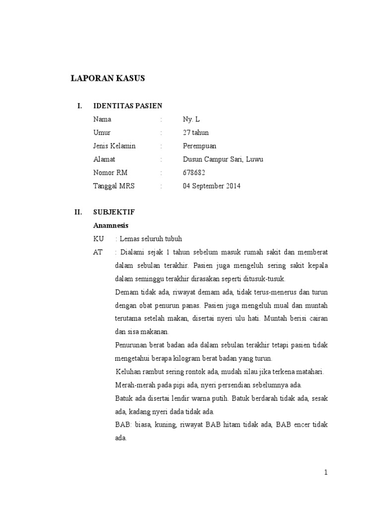 Laporan Kasus Suspek SLE pada Pasien | PDF | Kesehatan Holistik | Sains ...