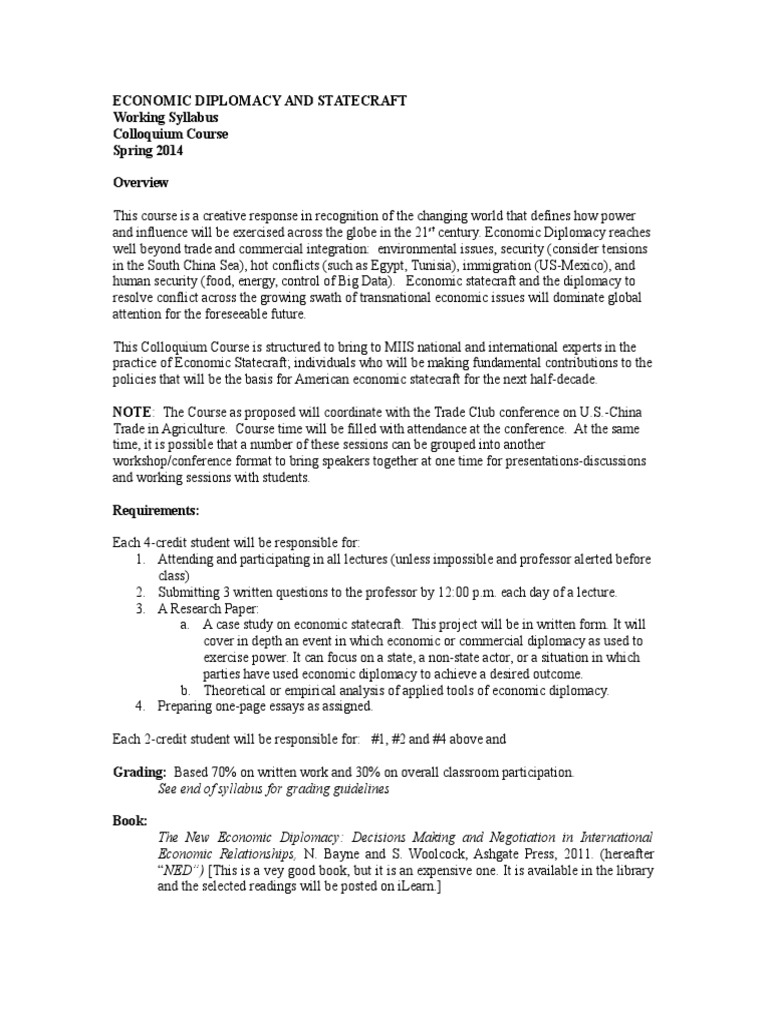 Economic Diplomacy and Statecraft | PDF | Center For Strategic And ...
