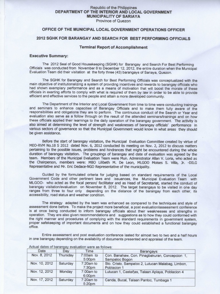Terminal Report of Accomplishment | PDF