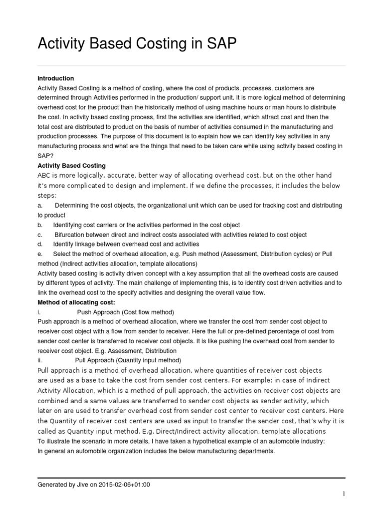 SAP Activity Based Costing Overview | PDF | Business Process | Cost