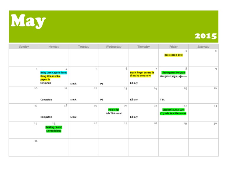 May Calendar | PDF | Art