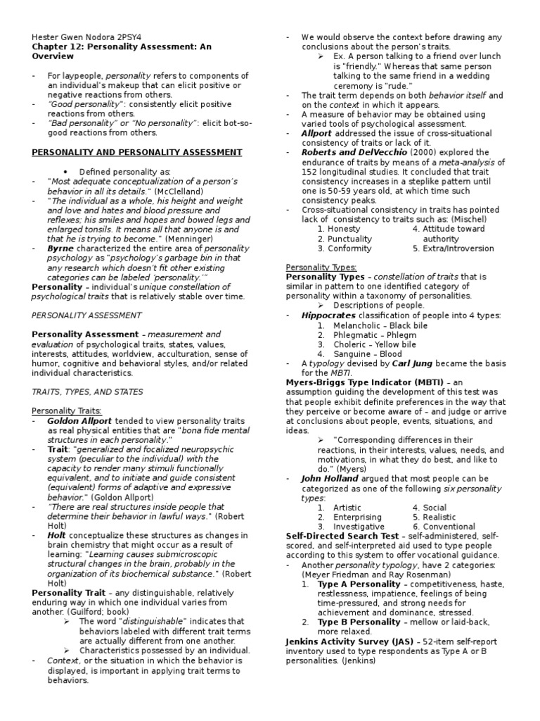 Psych Assessment Chapter 12 | PDF | Self Concept | Self Report Study