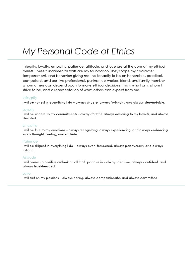 My Personal Code of Ethics | PDF | Self-Improvement | Wellness