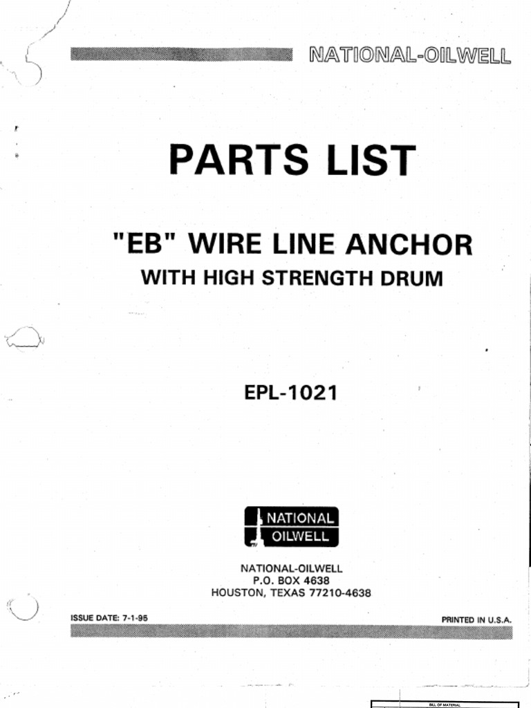 National Type Eb Wireline Anchor Partslist Epl 1021 | PDF