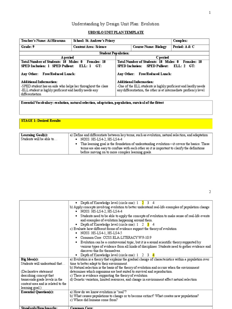 Evolution Unit Plan for Biology Class | PDF | Natural Selection | Evolution