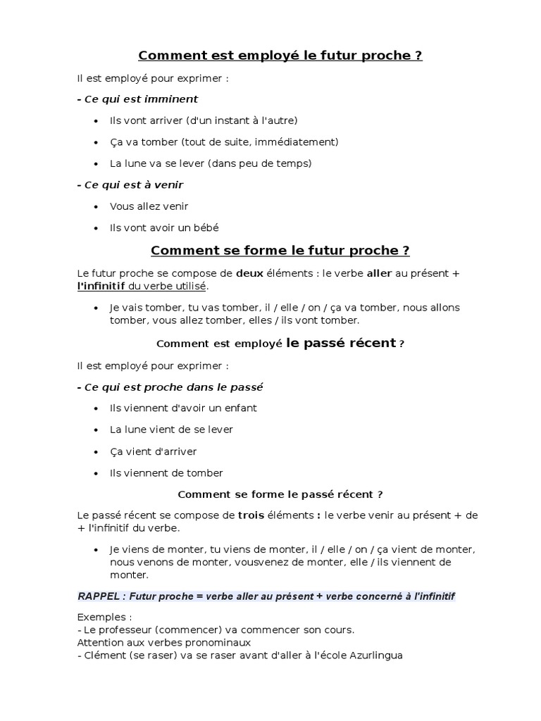 Futur Proche et Passé Récent en Français | PDF | Verbe | Syntaxe