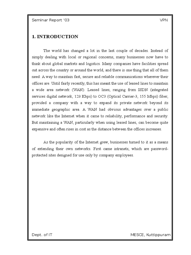 Vpn Seminar Report 2003 Pdf Virtual Private Network Computer Network