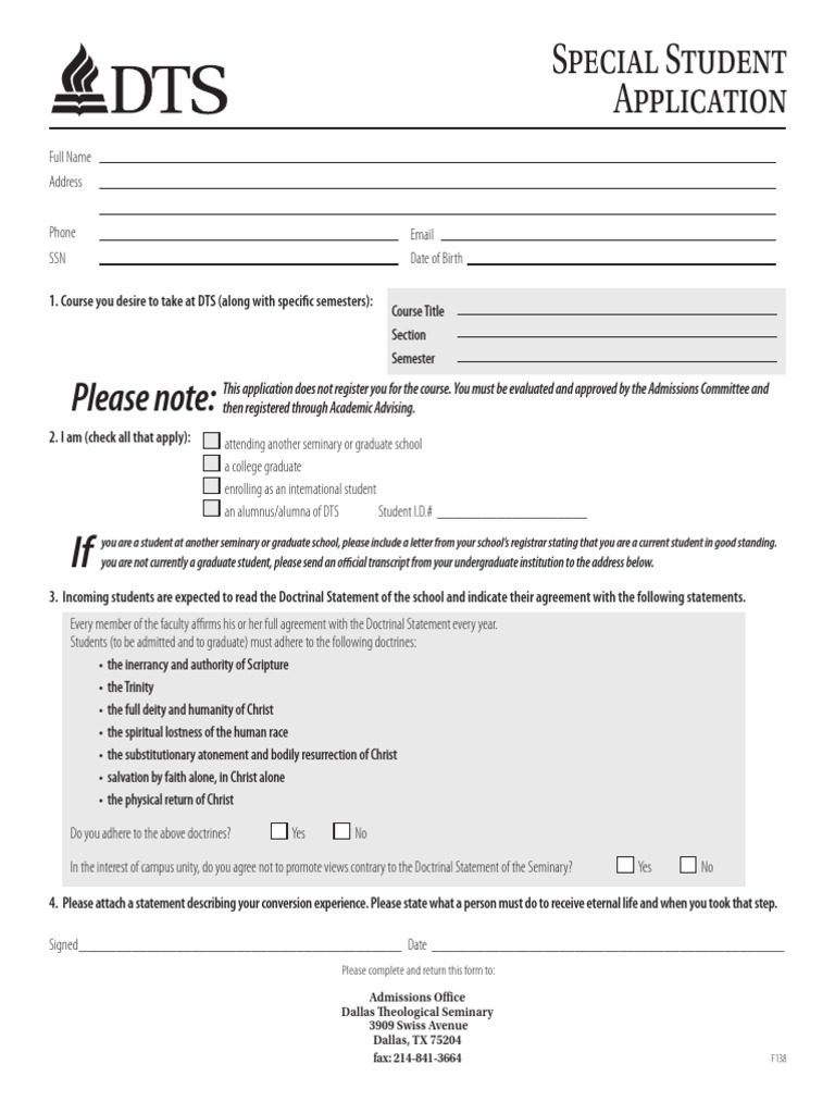 DTS Special Student Application Form | PDF