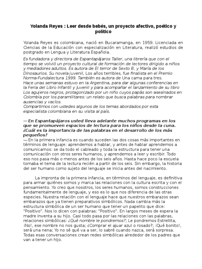 Yolanda Reyes Leer Desde Bebes | PDF | Literatura infantil | Lectura ...
