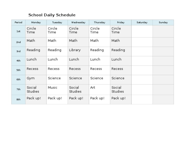 Weekly School Schedule Overview | PDF
