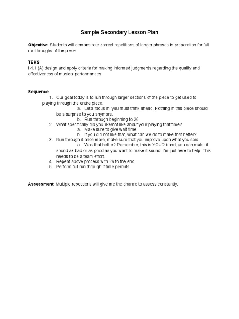 Sample Secondary Lesson Plan | PDF