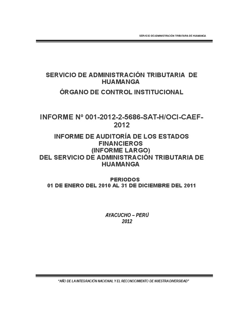 Informe Largo de Auditoria de La Sat Periodo | PDF | Contabilidad | Auditoría financiera