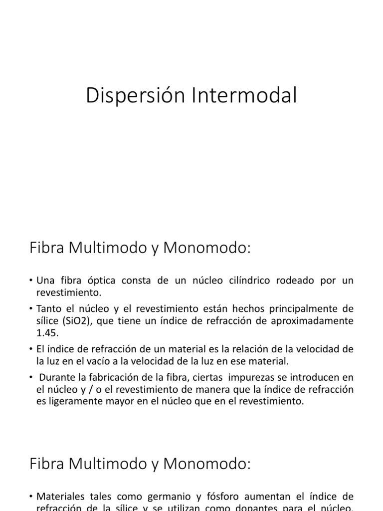 Dispersión Intermodal en Fibra Óptica | PDF | Refracción | Reflexión ...