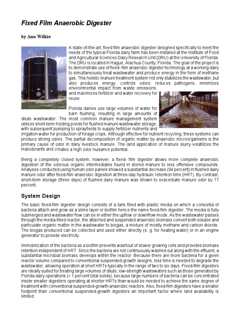 Fixed Film Anaerobic Digester | PDF | Anaerobic Digestion | Biogas