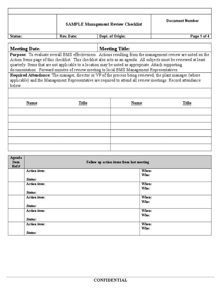 Sample Management Review Checklist | Audit | Business | Free 30-day ...