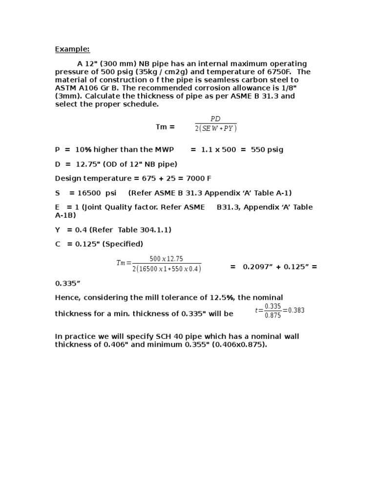 Pipe Thickness Calculation Example | PDF