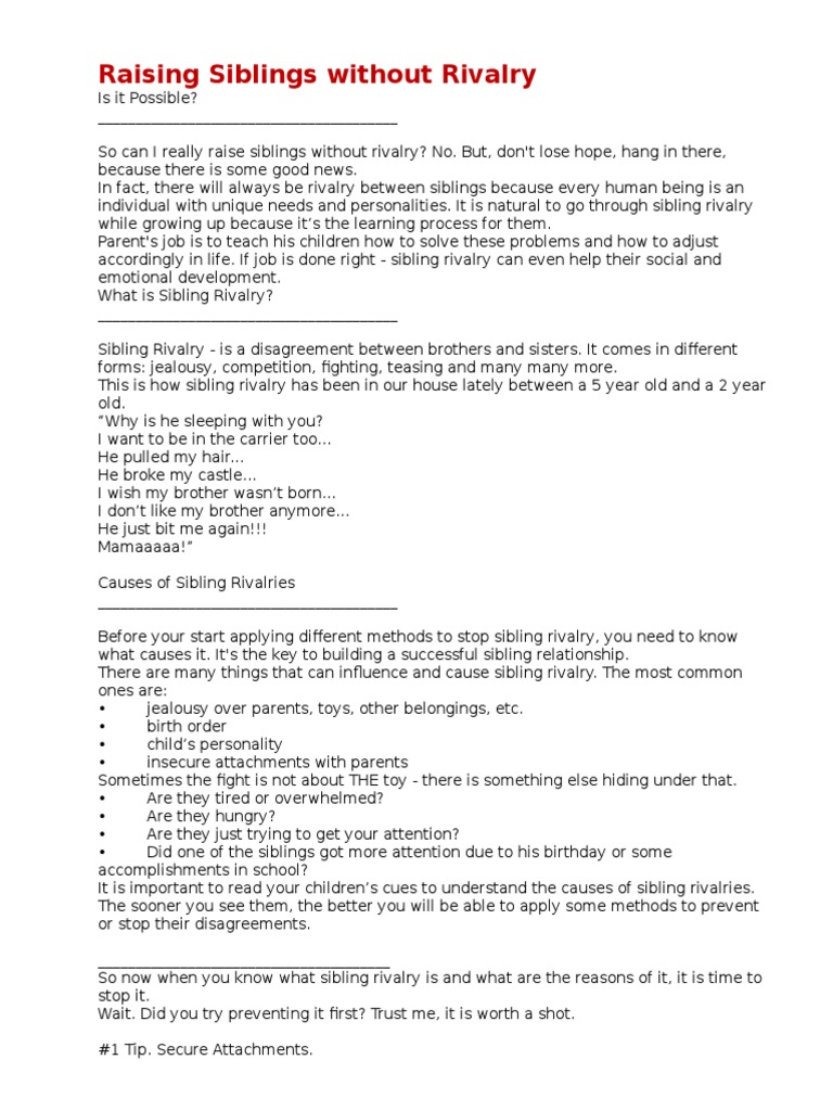 Raising Siblings Without Rivalry | PDF | Parenting | Relationships