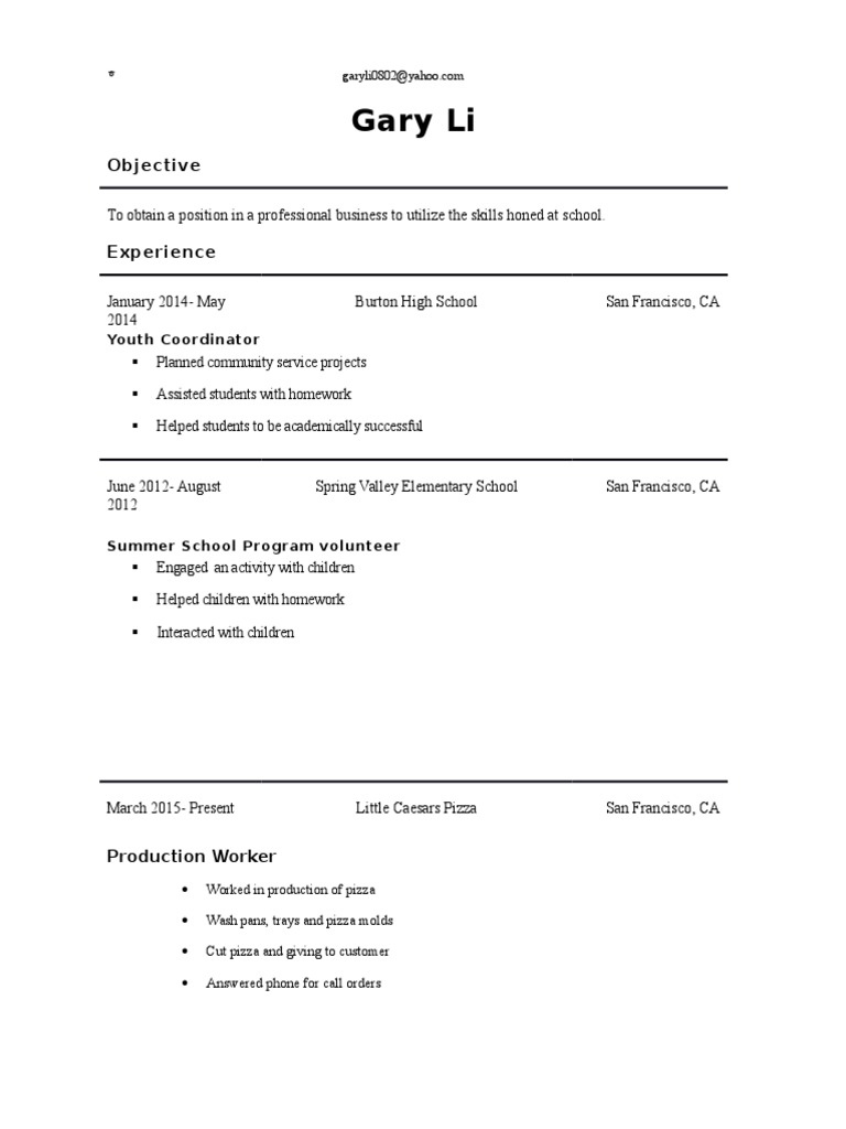 Gary Li's Professional Resume Summary | PDF