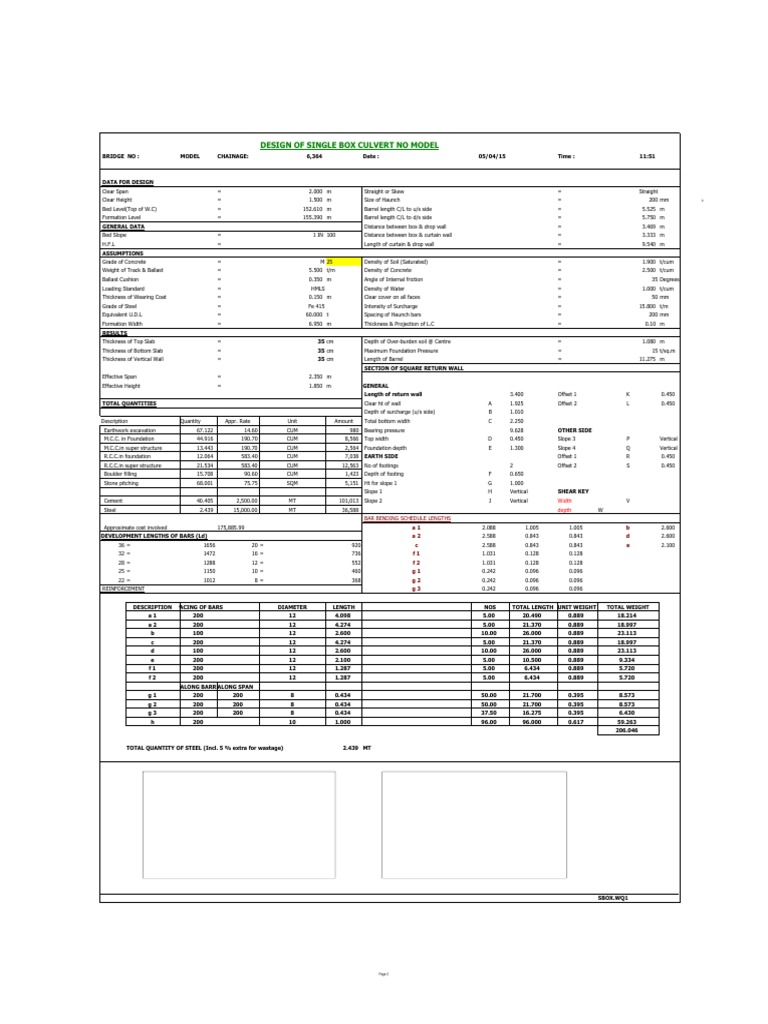 Single Box Culvert | PDF | Foundation (Engineering) | Structural ...