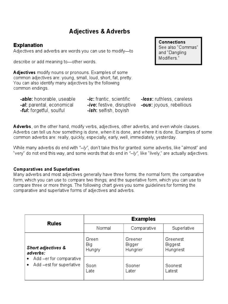 Reader Adjectives Adverbs | PDF | Adverb | Adjective