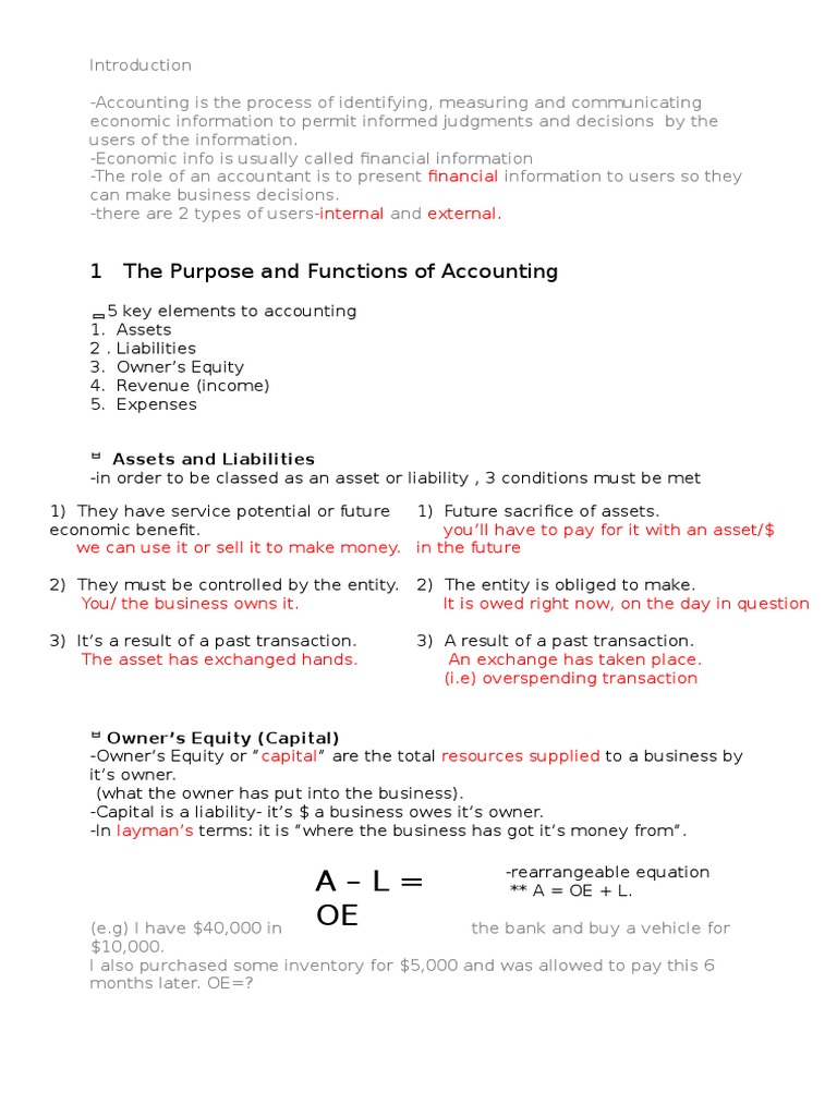 1ACC - The Purpose and Functions of Accounting | PDF | Balance Sheet ...