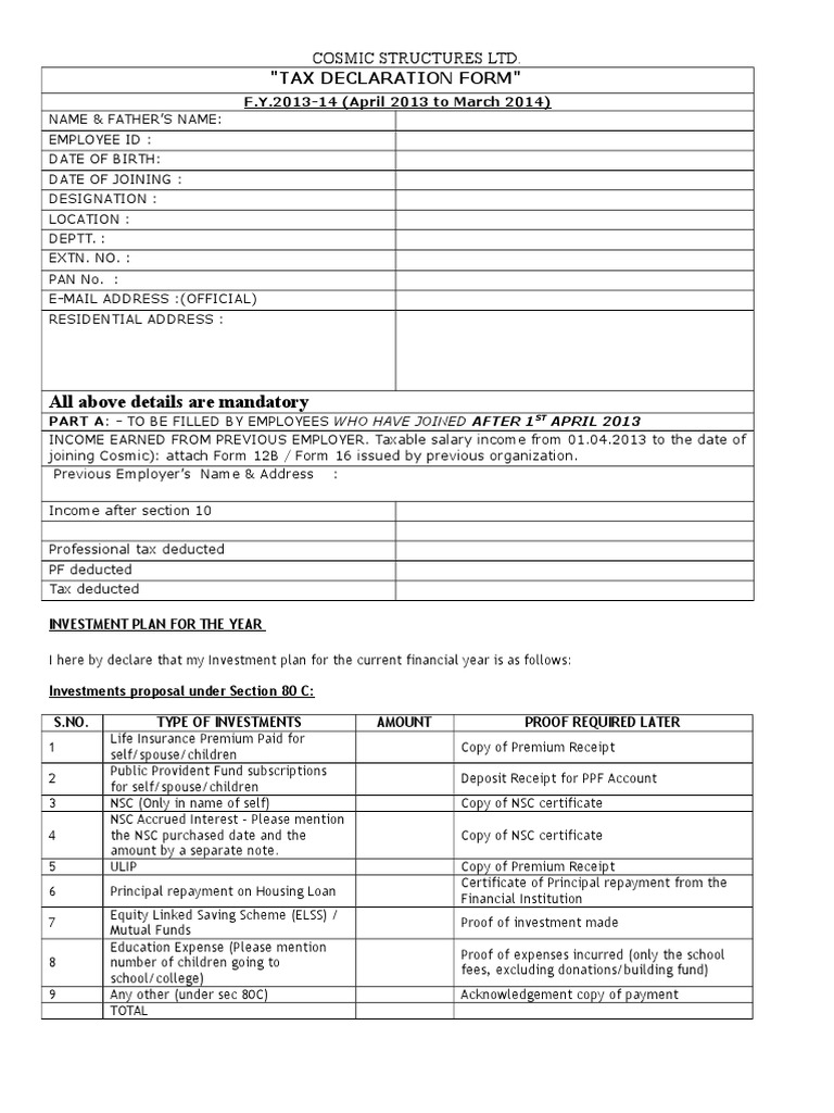 Employee Tax Declaration Form | PDF | Finance & Money Management
