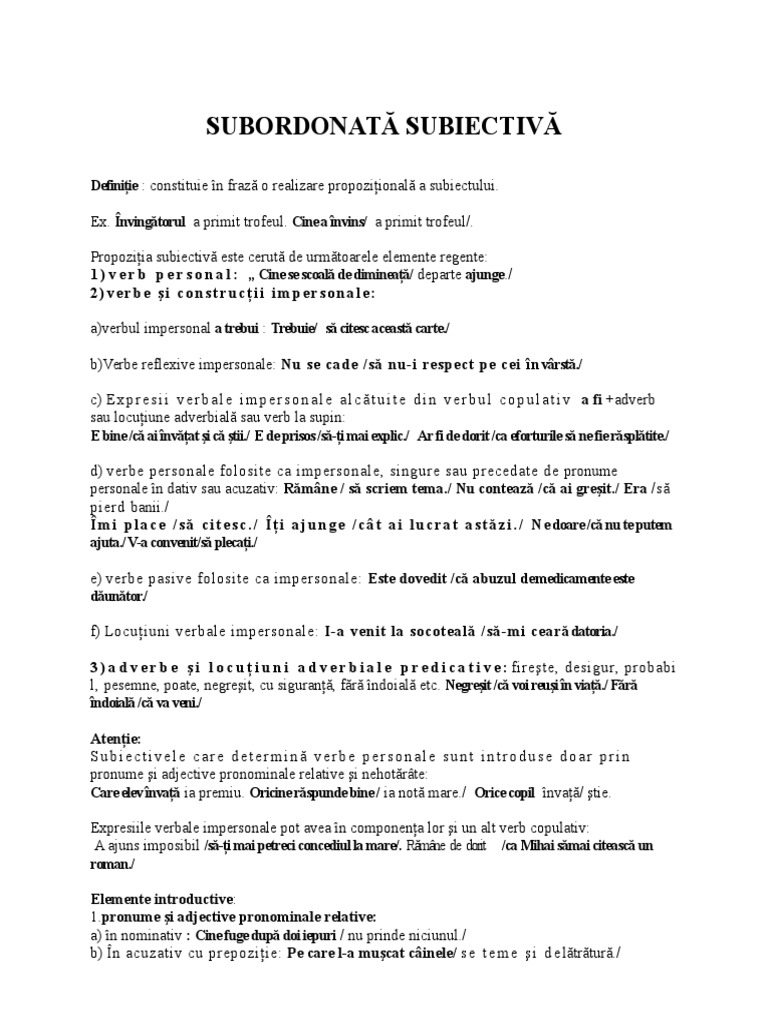 Propozitiile Subordonate