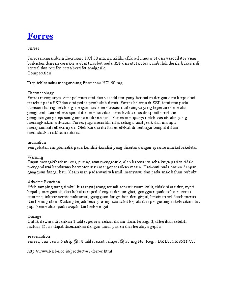 Obat Eperisone Hydrochloride (Forres) | PDF | Kesehatan Holistik