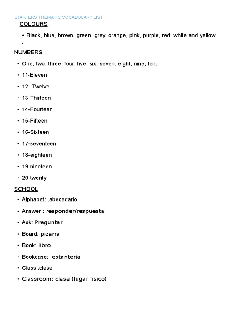 Lista de Vocabulario Temático Básico | PDF | Ocio | Deportes