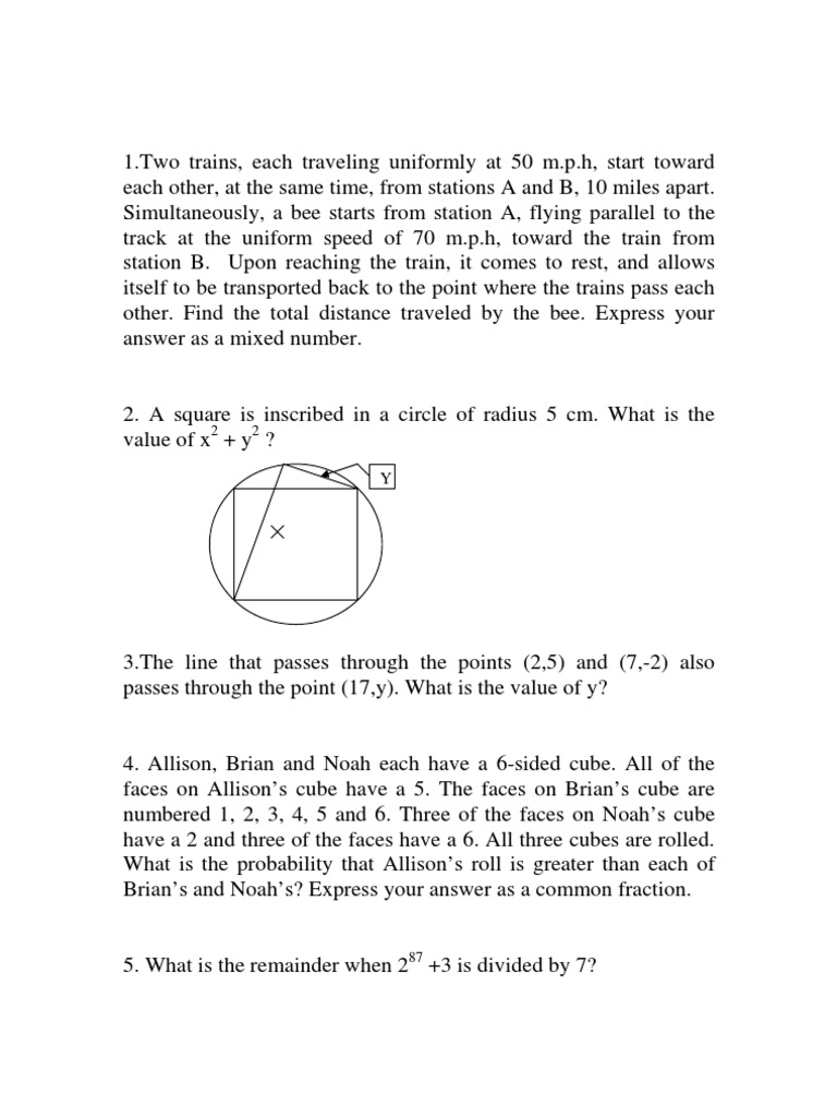 Math Problems: Trains, Geometry, and Probability | PDF