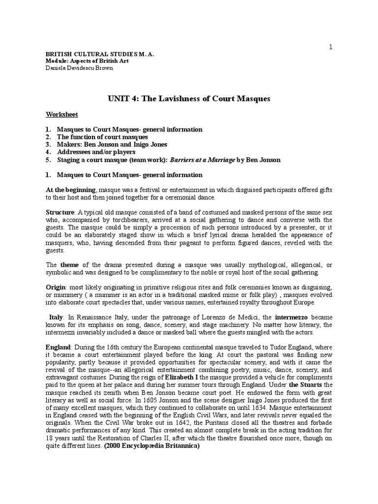 Court Masques of Ben Jonson & Inigo Jones | PDF | Ben Jonson | Theatre